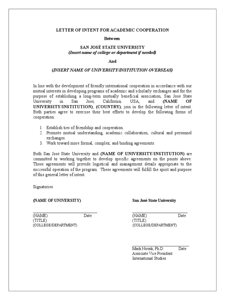 Letter Of Intent Partnership Agreement Letter Of Intent To Sell A