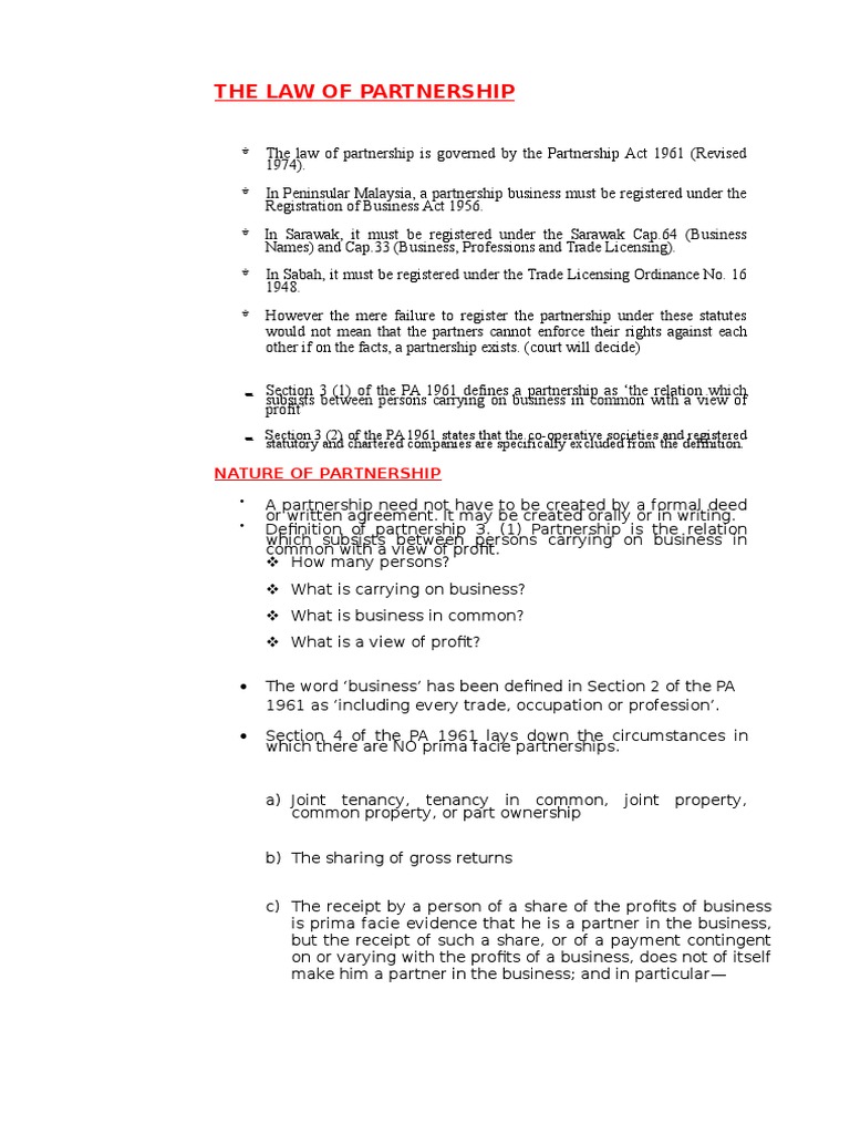 Partnership Law Notes Pdf Partnership Assignment Law