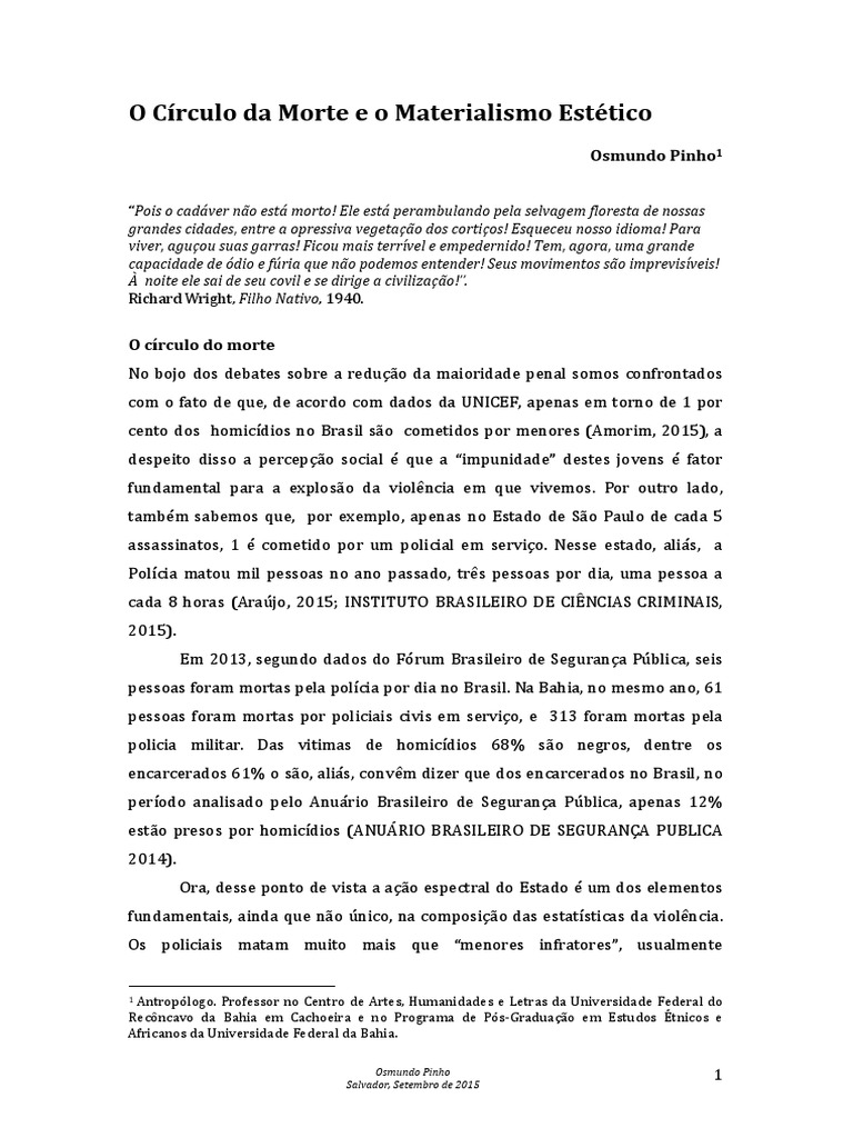 O Circulo Da Morte e o Materialismo Estetico, Osmundo Pinho | PDF ...