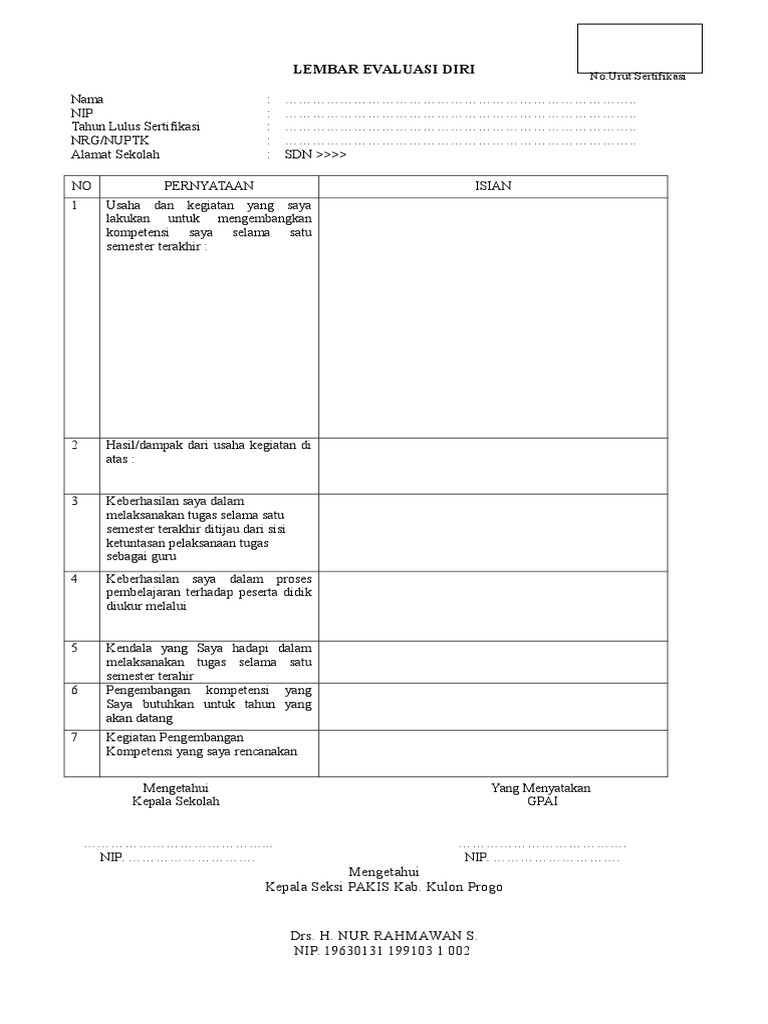 Lembar Evaluasi Diri | PDF