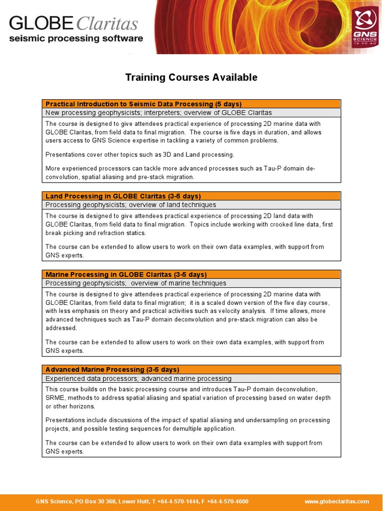 Training Courses Available in Seismic Data Processing Using GLOBE Claritas Software | PDF ...