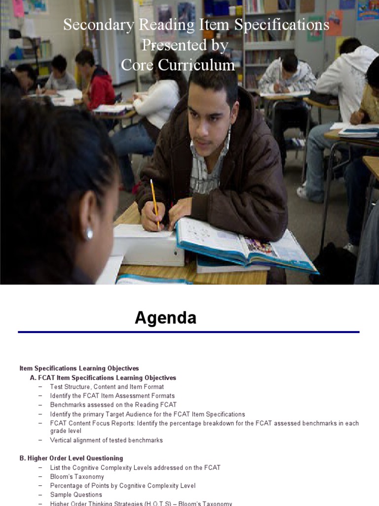 Secondary Reading Item Specifications Presented by Core Curriculum ...