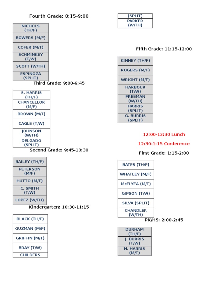 School Class Schedule by Grade | PDF | Art