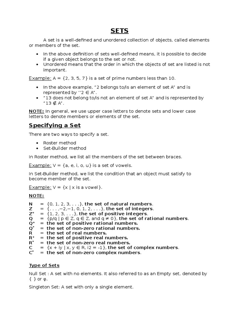 Understanding Sets: Definitions and Types | PDF