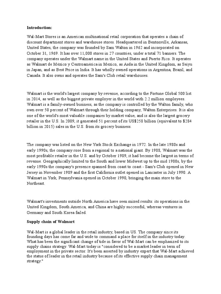 Introduction Walmart | PDF | Walmart | Supply Chain Management