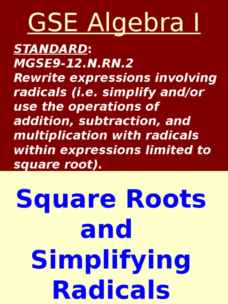 Simplifying Square Roots and Radicals | PDF | Fraction (Mathematics ...