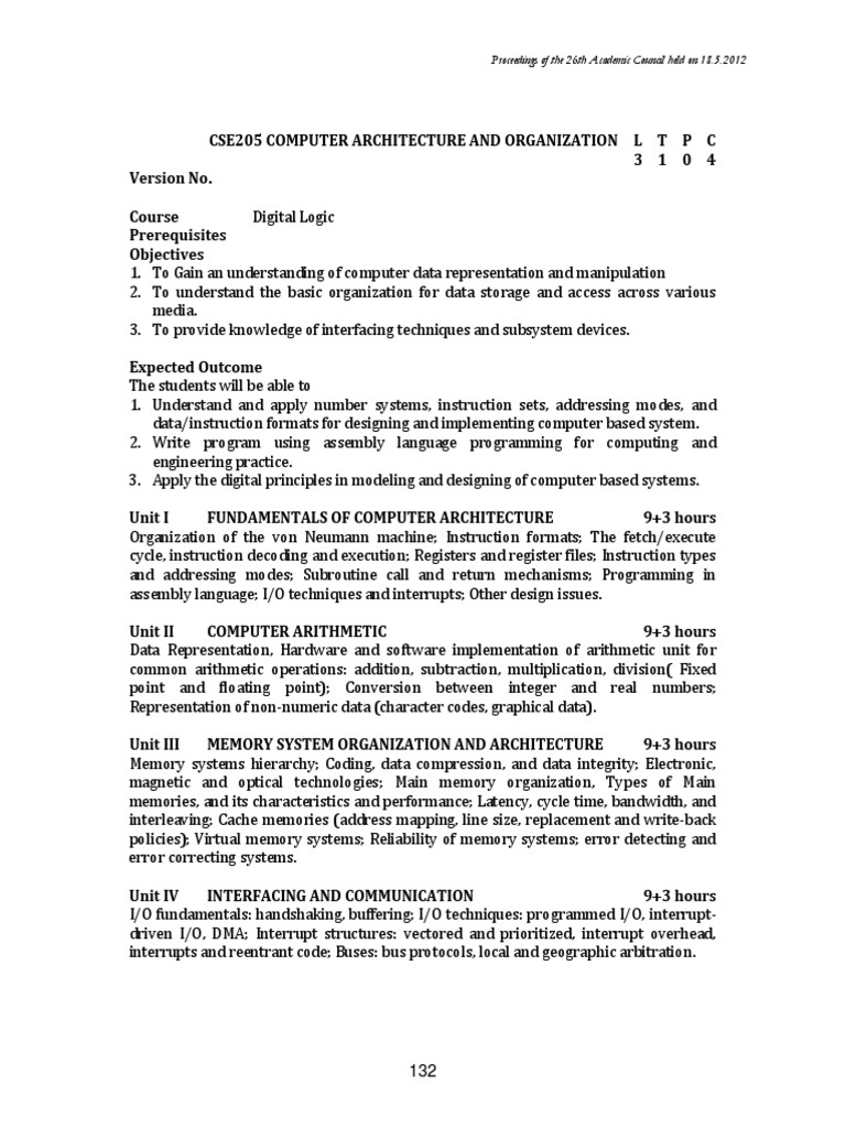 Cse205 Computer Architecture And Organization Th 200 Ac26 Pdf Instruction Set Computer 1494