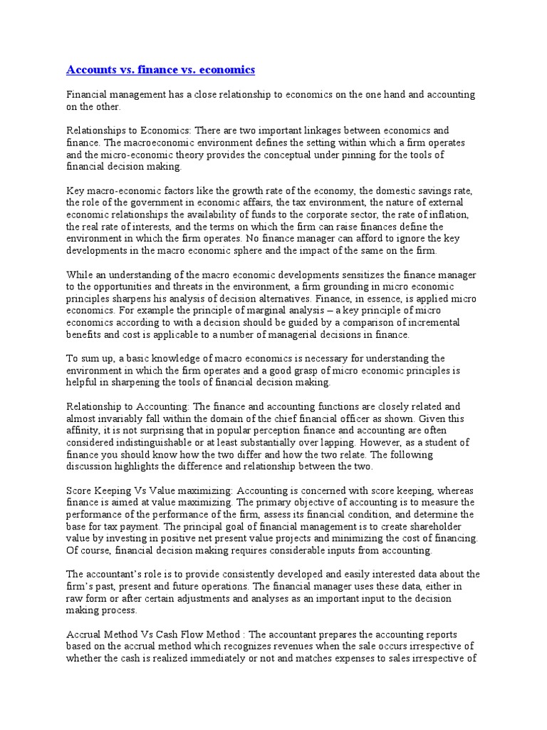 Accounts Vs Finance Vs Economics | PDF | Economics | Macroeconomics