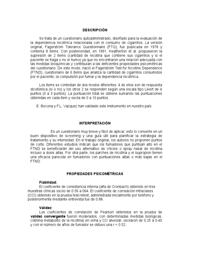 MEDICINA - Test-FTND - Test de Fagerstrom de Dependencia Nicot+¡nica (8 ...