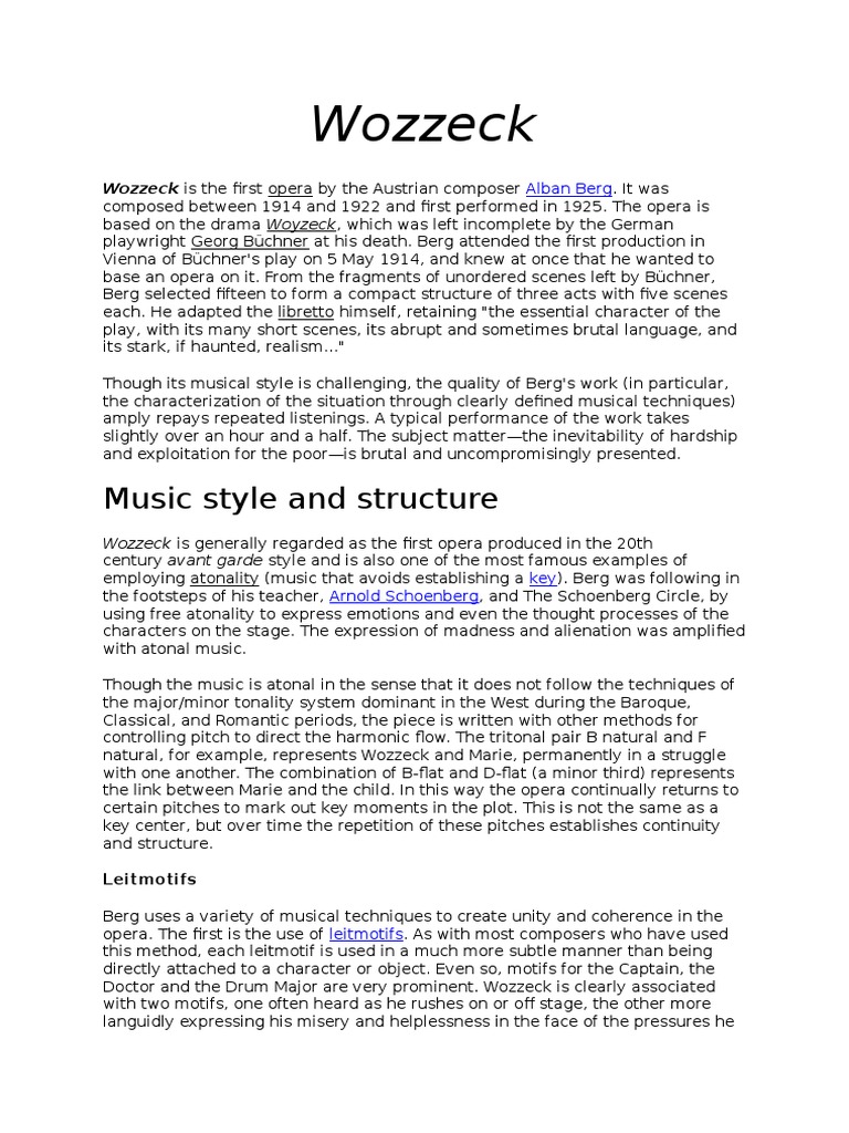Wozzeck: Music Style and Structure | PDF | Musical Compositions ...