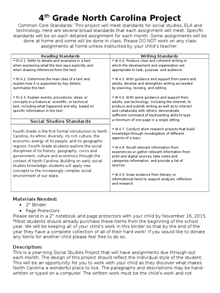 4th Grade North Carolina Project Updated | PDF | North Carolina ...