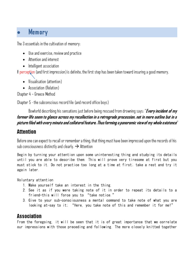 Memory: Perception | PDF | Memory | Attention