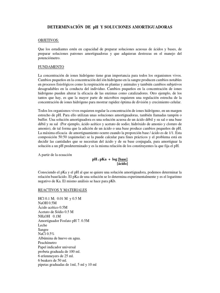 Determinación de PH y Soluciones Amortiguadoras | PDF | Ph | Solución tampón