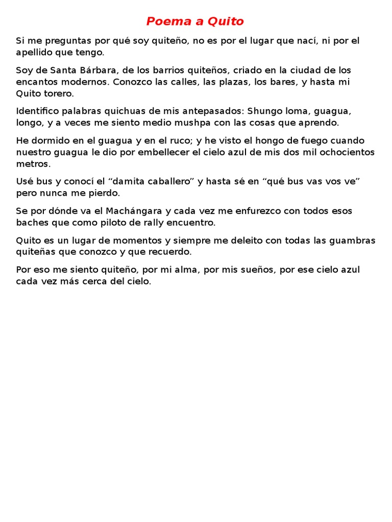 Poema a Quito: Sentimientos y Recuerdos | PDF