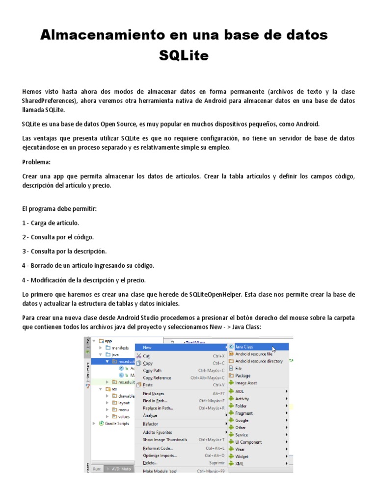 Almacenamiento en Una Base de Datos SQLite | Descargar gratis PDF ...