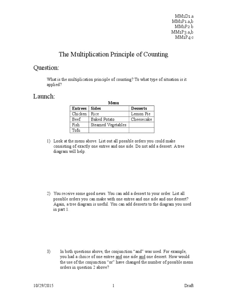 The Multiplication Principle of Counting | PDF | Hamburgers | Password