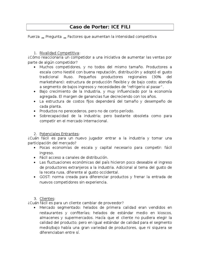 Caso de Porter ICE FILI | PDF | Elasticidad (economía) | Distribución ...