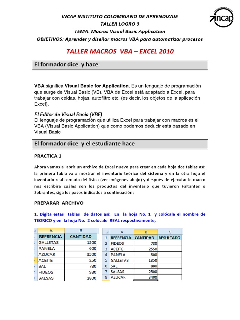 TALLERGUIAMACROINVENTARIOFISICOVBA | PDF | Visual Basic para Aplicaciones | Microsoft Excel
