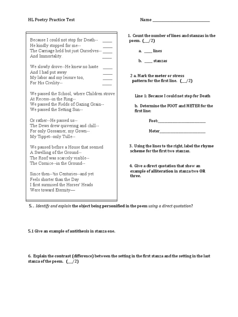 Poetry Analysis Practice Test | PDF | Metaphor | Poetry