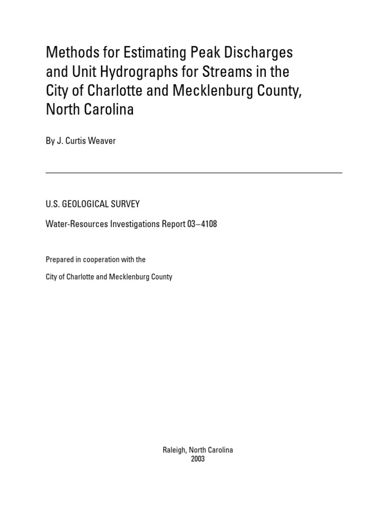 Methods for Estimating Peak Discharges and Developing Unit Hydrographs for Urban Streams in ...
