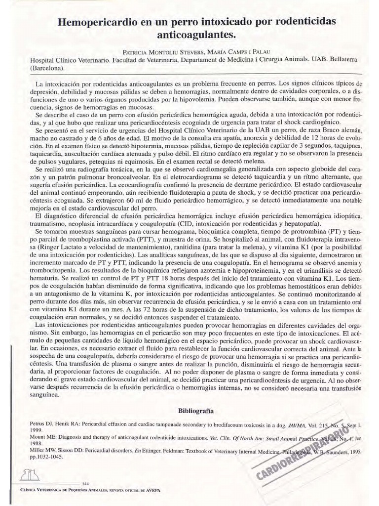 Hemopericardio por Rodenticidas en Perros | PDF | Coagulación ...