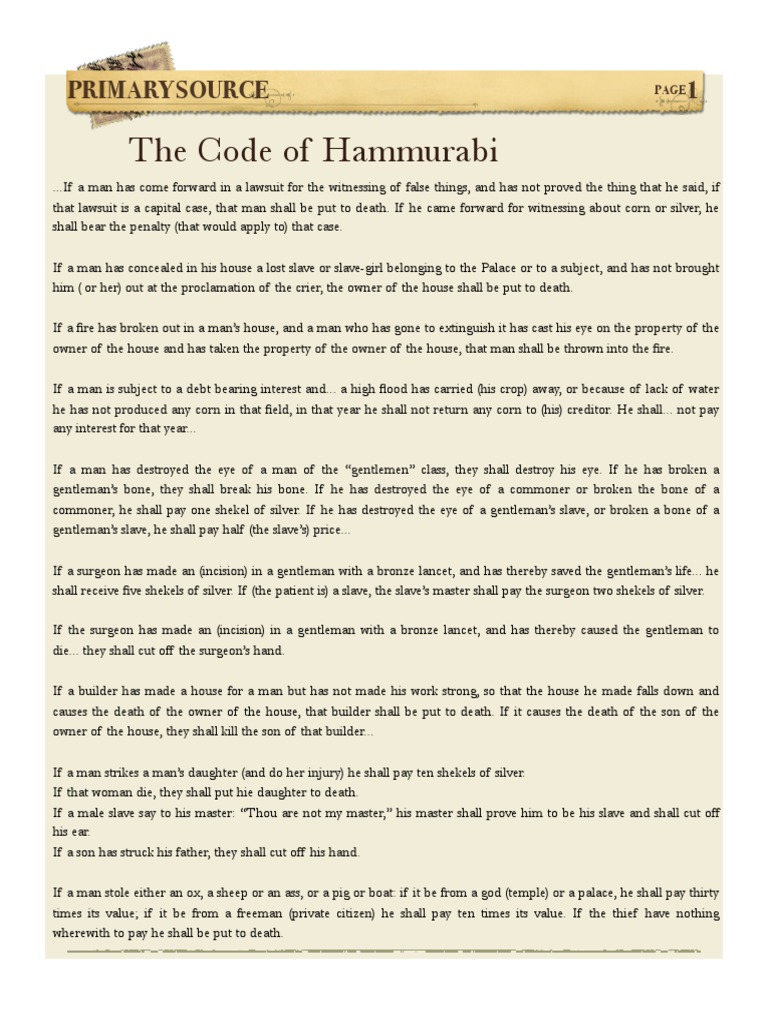 Code of Hammurabi Activity | PDF | Capital Punishment | Crime & Violence
