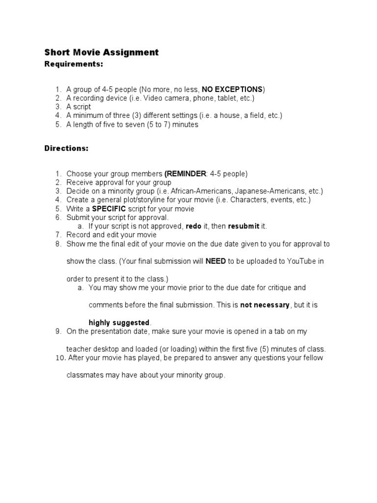 Short Movie Assignment | PDF | History