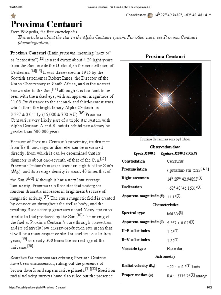 Proxima Centauri - Wikipedia, The Free Encyclopedia | PDF | Stars ...