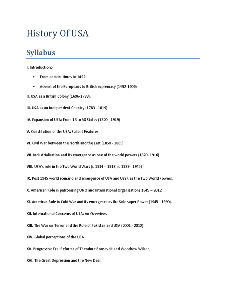 Comprehensive USA History Syllabus | PDF | Presidents Of The United ...