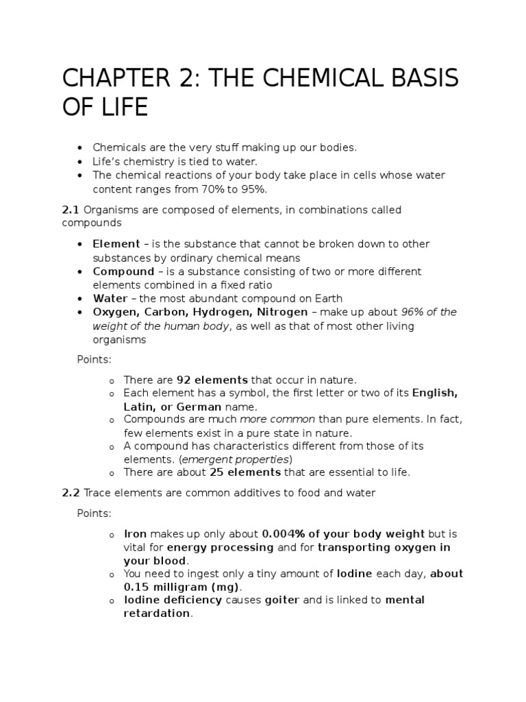 Chemical Basis of Life Overview | PDF | Chemical Bond | Atoms
