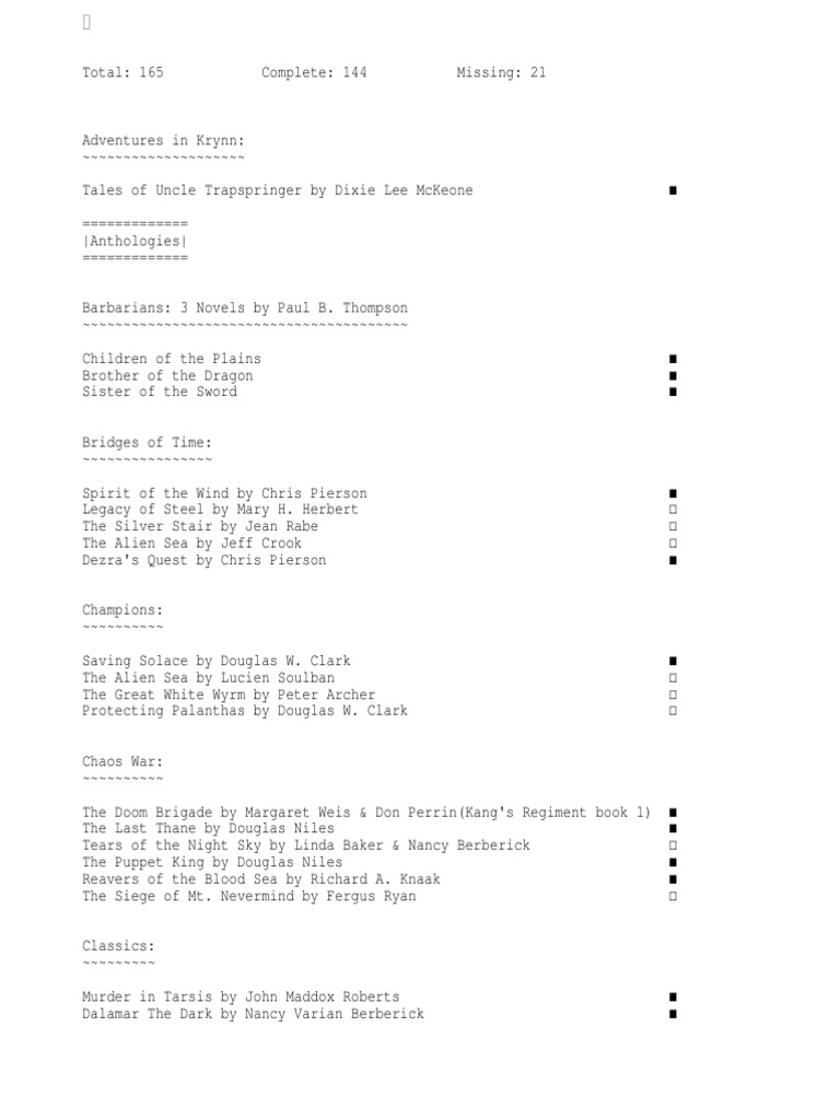 Dragonlance Book Checklist | Gary Gygax Games | Novels