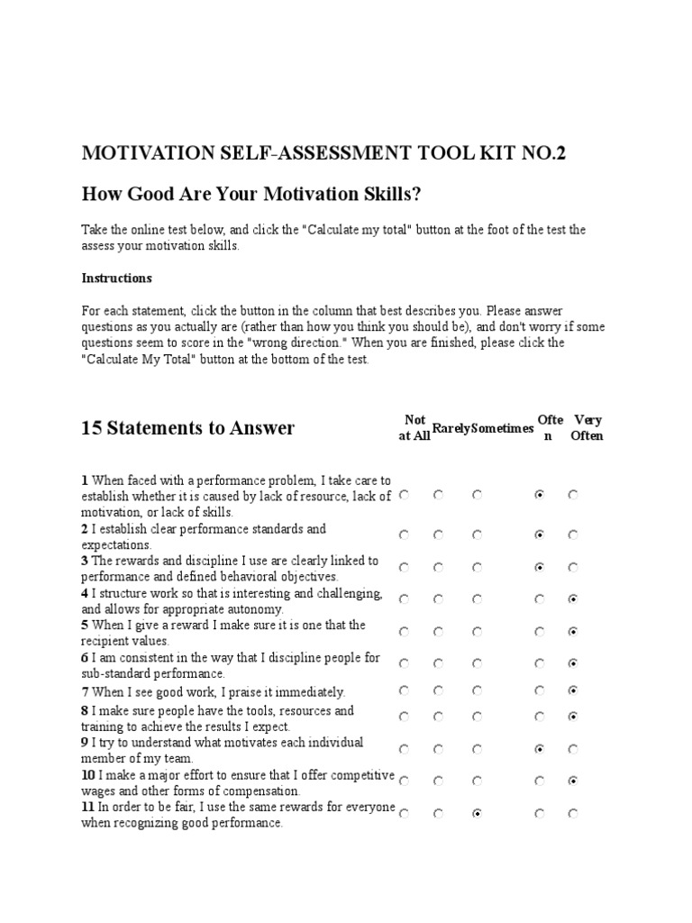 Humanbe, Self - Assessment Motivation Self | PDF | Goal Setting ...