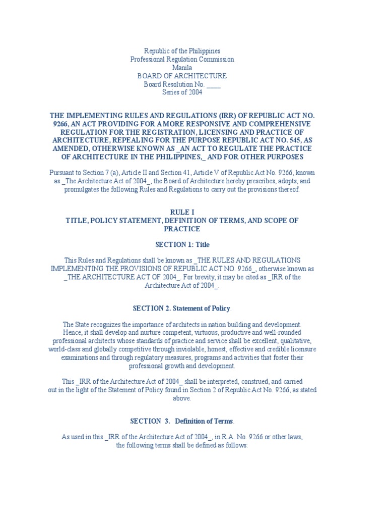 Irr of Ra 9266 | PDF | Licensure | Architect