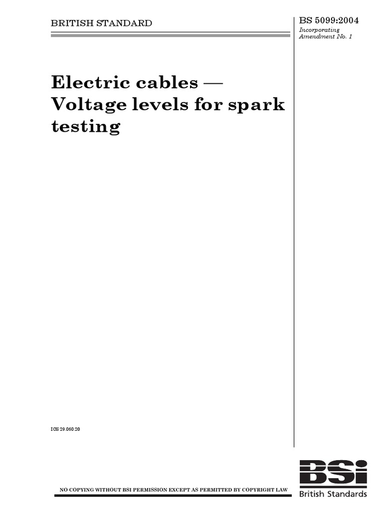 BS 5099-2004 Electric Cables - Voltage Levels For Spark Testing | PDF ...