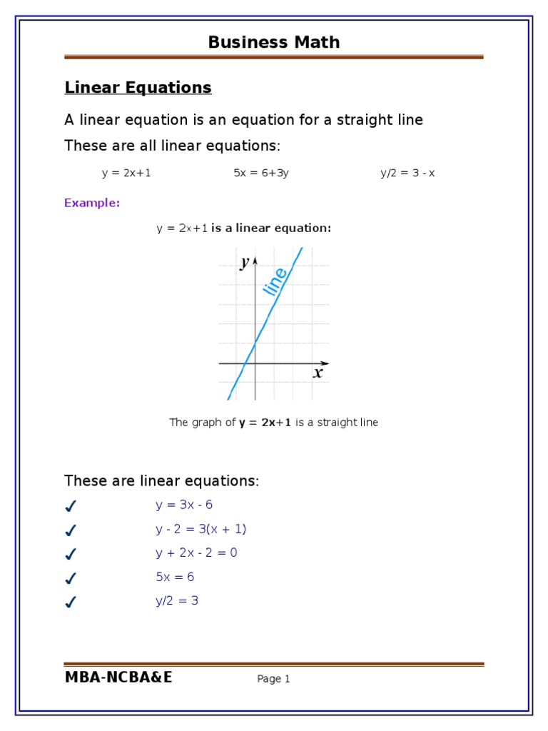 Linear Equations | PDF | Equations | System Of Linear Equations