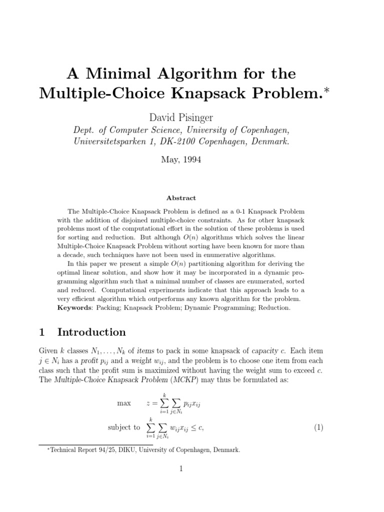 Knapsack Problem Algorithm | PDF | Mathematical Optimization | Linear Programming
