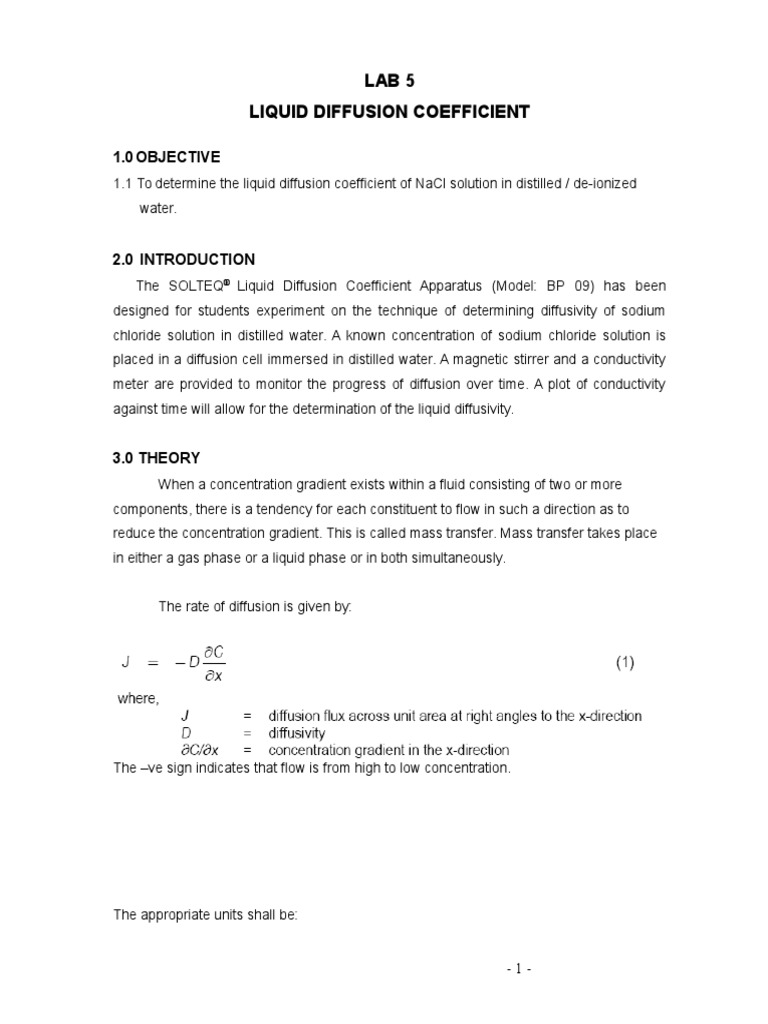 Liquid Diffusion Coefficient | PDF | Diffusion | Sodium Chloride