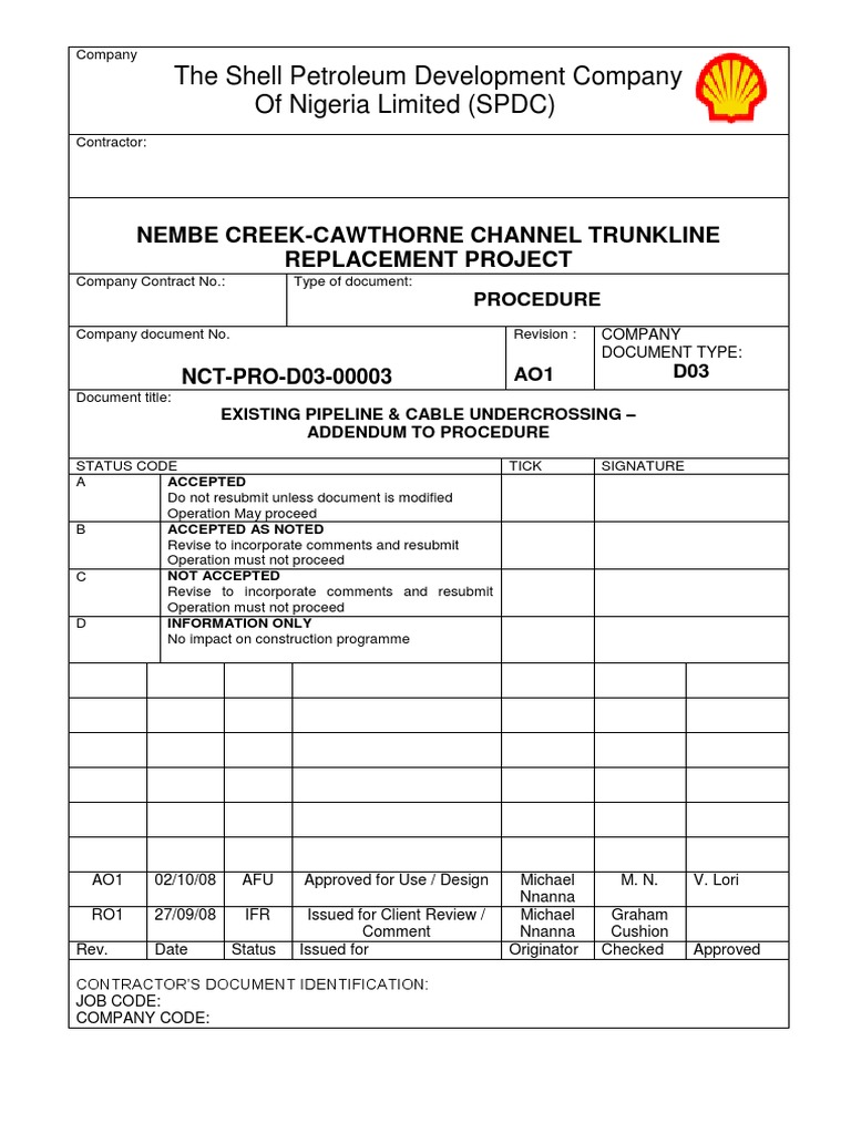 Existing Pipeline Cable Under Crossings - ADDENDUM To PROCEDURE - RO3 ...
