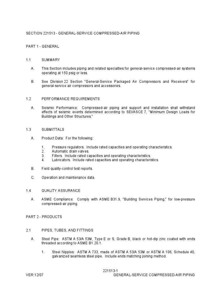 Section 221513 - General-Service Compressed-Air Piping.1 | PDF | Pipe ...