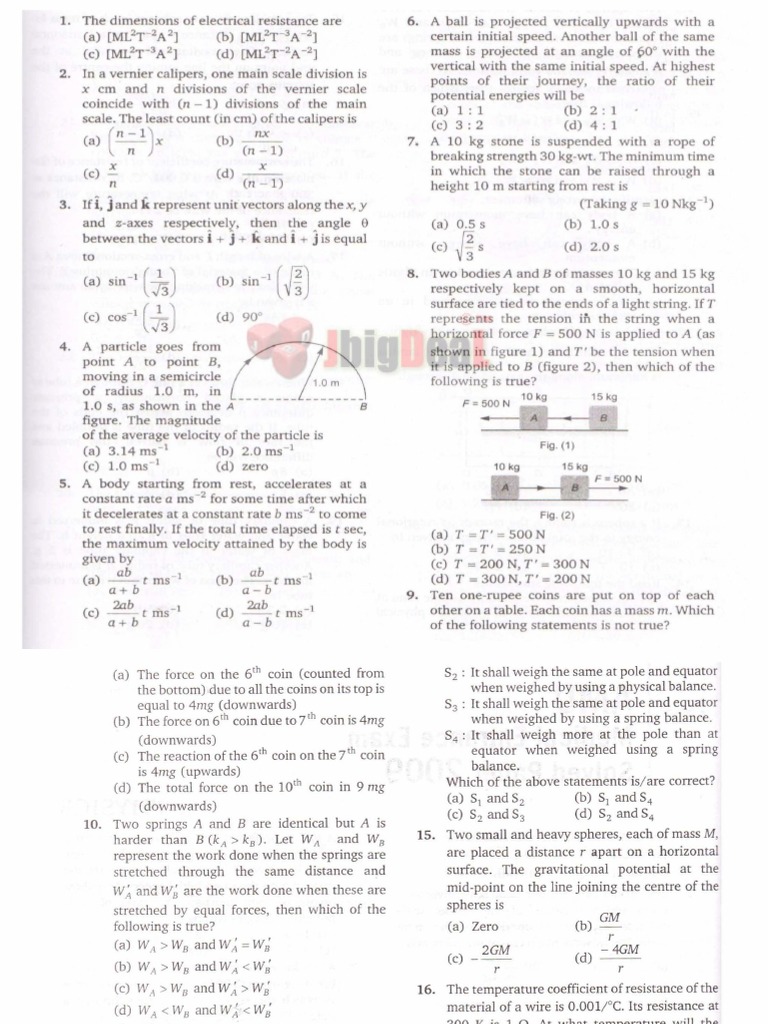 AMU Sample Paper 17 (MBBS Physics Solved Paper 2009) | PDF