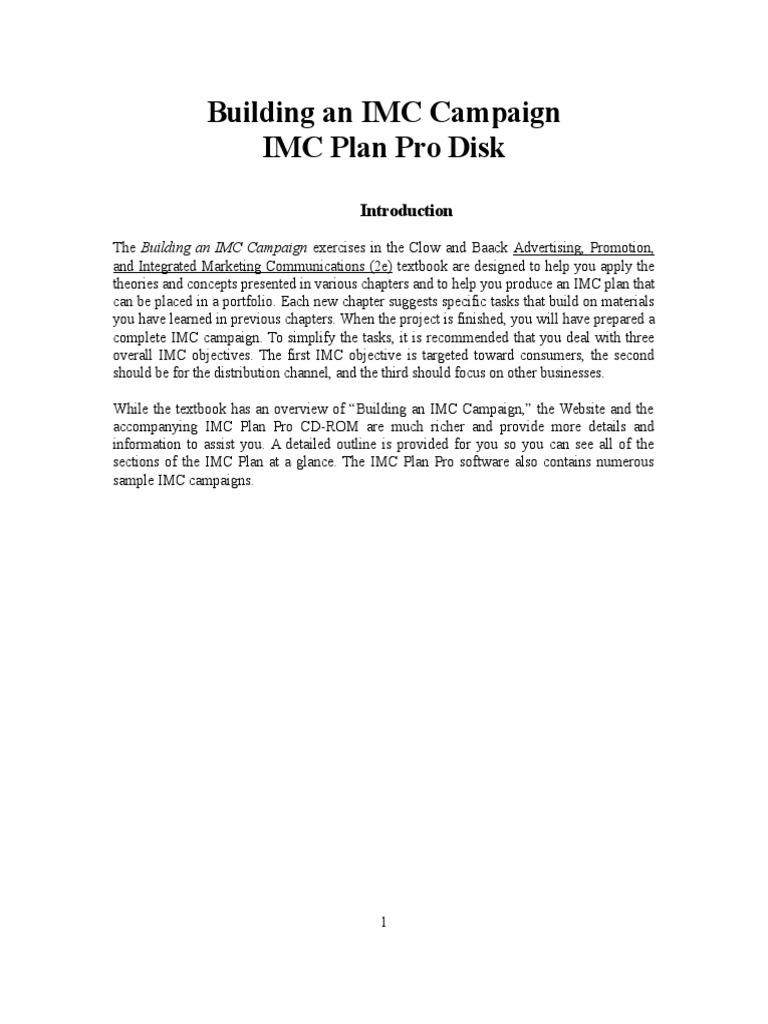 Building An IMC Campaign IMC Plan Pro Disk | PDF | Marketing ...