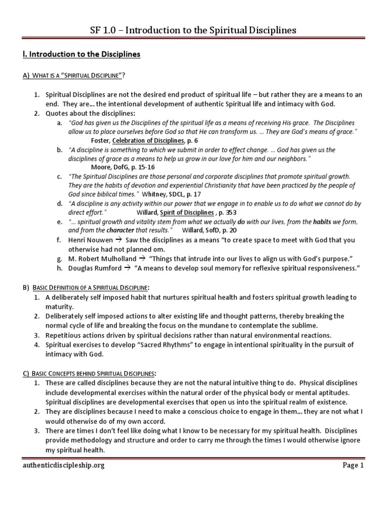 SF 1.0 Introduction To The Spiritual Disciplines | PDF | Meditation ...