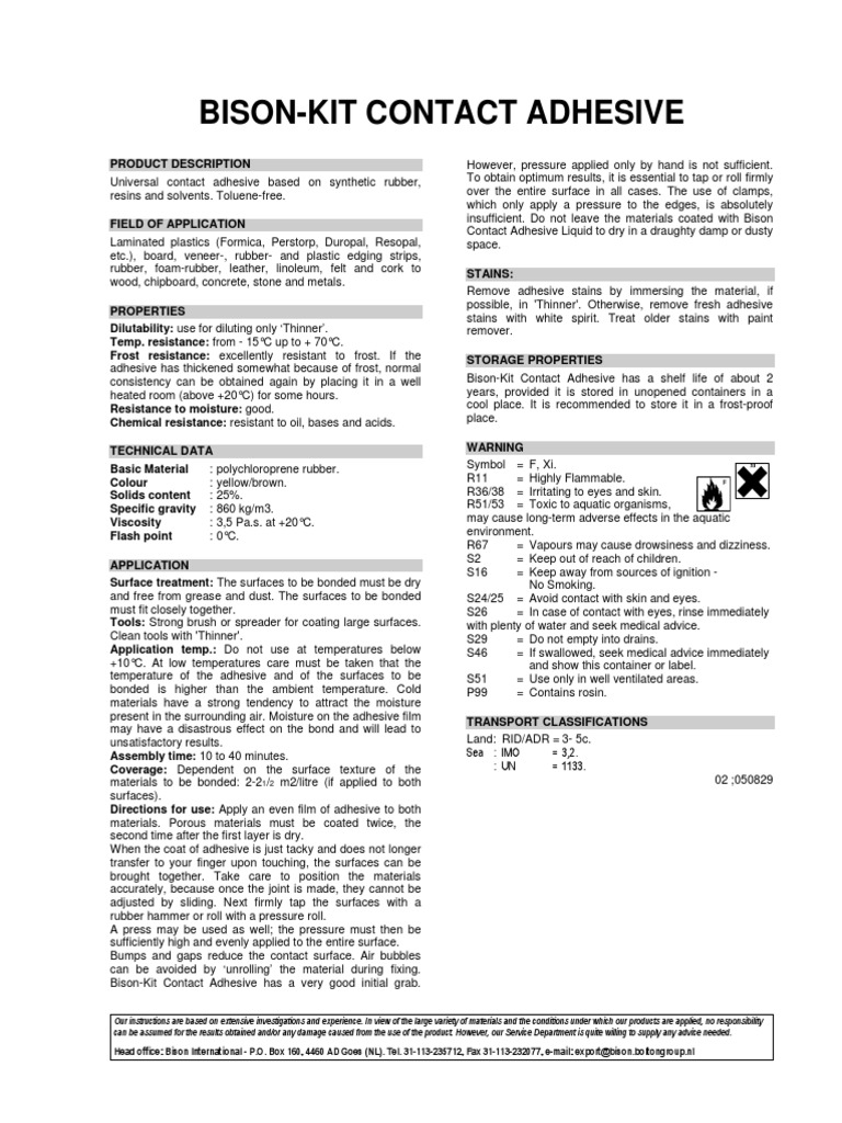 Bison Kit MSDS | PDF | Adhesive | Frost