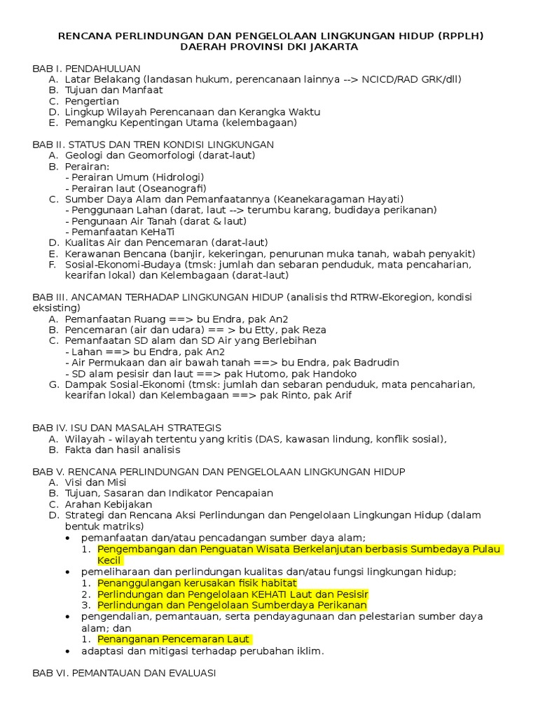 Outline RPPLH Dki Jakarta | PDF | Sains & Matematika | Teknologi & Rekayasa