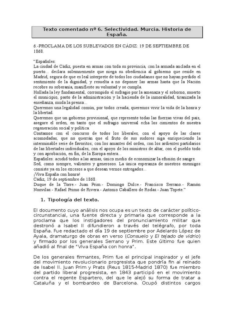Texto Comentado #6. Proclama de Los Sublevados en Cádiz | PDF | España ...