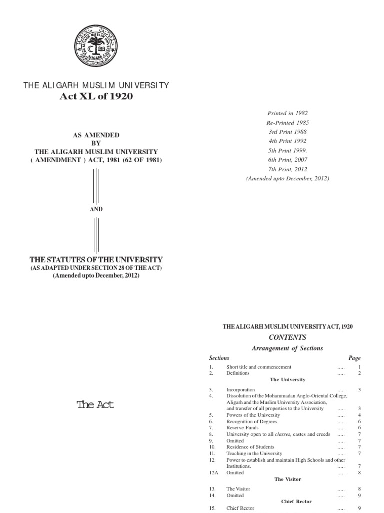 AMU Act and Statutes Overview | PDF | Arbitration | Constitutional ...