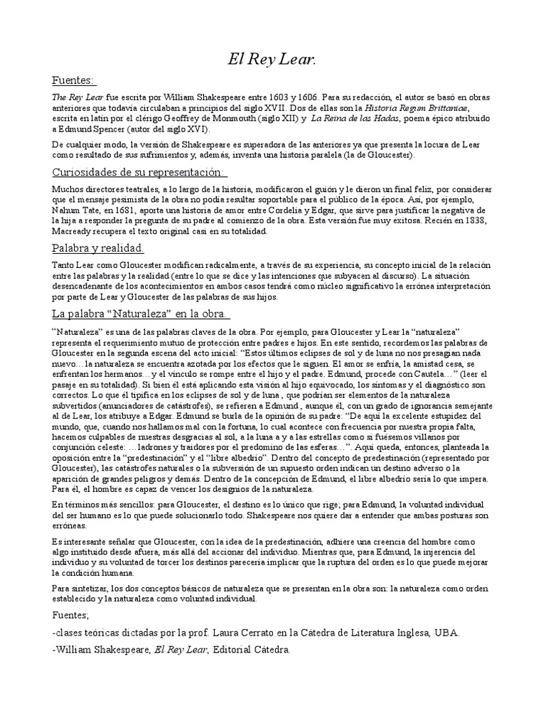 Rey Lear. Analisis | Rey Lear | William Shakespeare