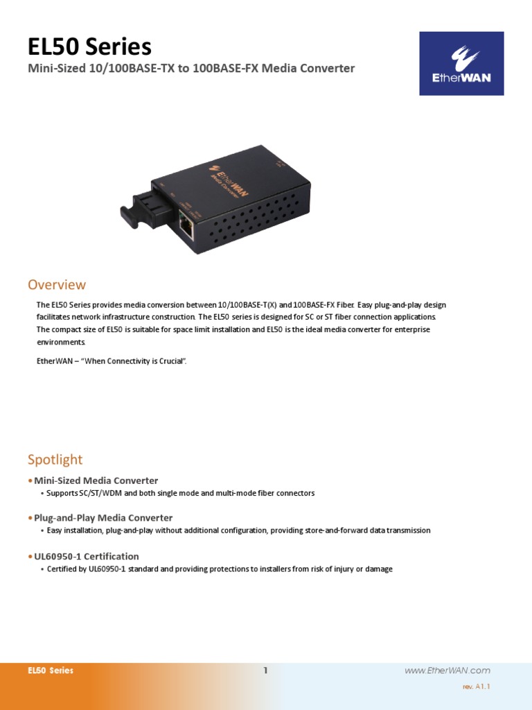 EtherWAN EL50-C-20 Data Sheet | PDF | Ethernet | Digital Technology