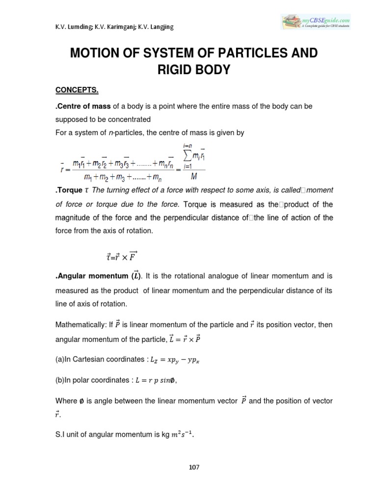 11 Physics Notes 05 Motion of System of Particles and Rigid Body | PDF ...