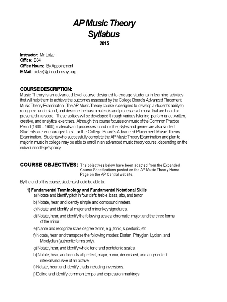 AP Music Theory Syllabus | PDF | Chord (Music) | Minor Scale